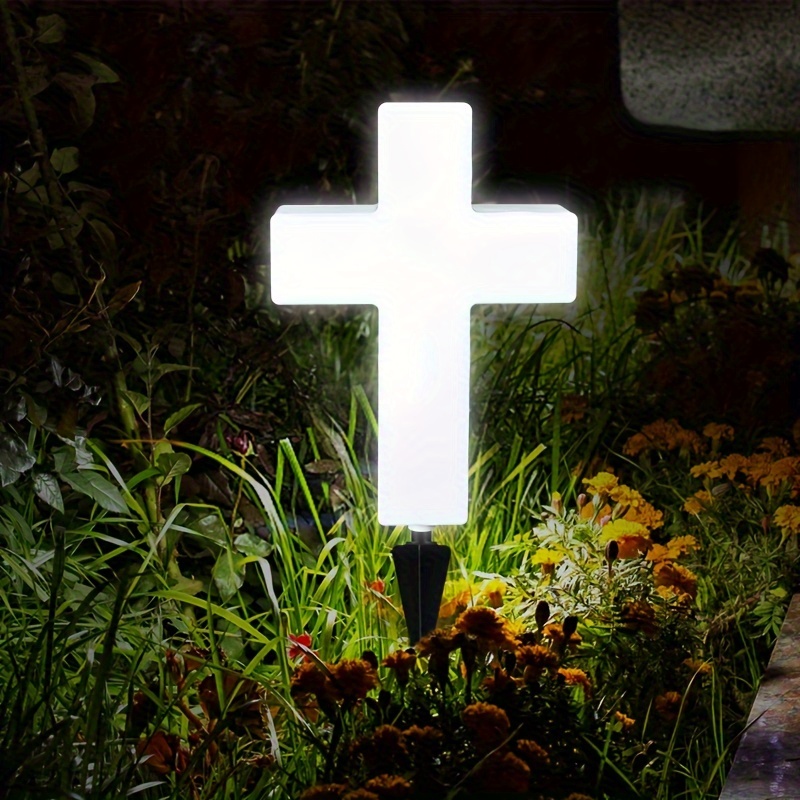 Solar Cross Grave Light White Plastic Illuminated Cross for Cemetery ...