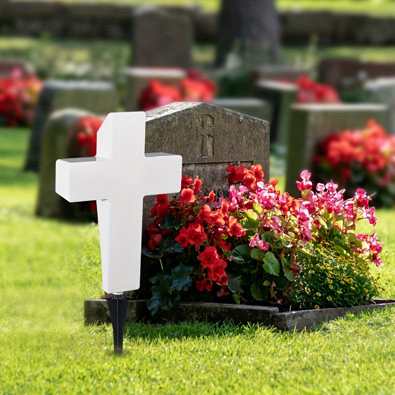 Solar Cross Grave Light White Plastic Illuminated Cross for Cemetery ...